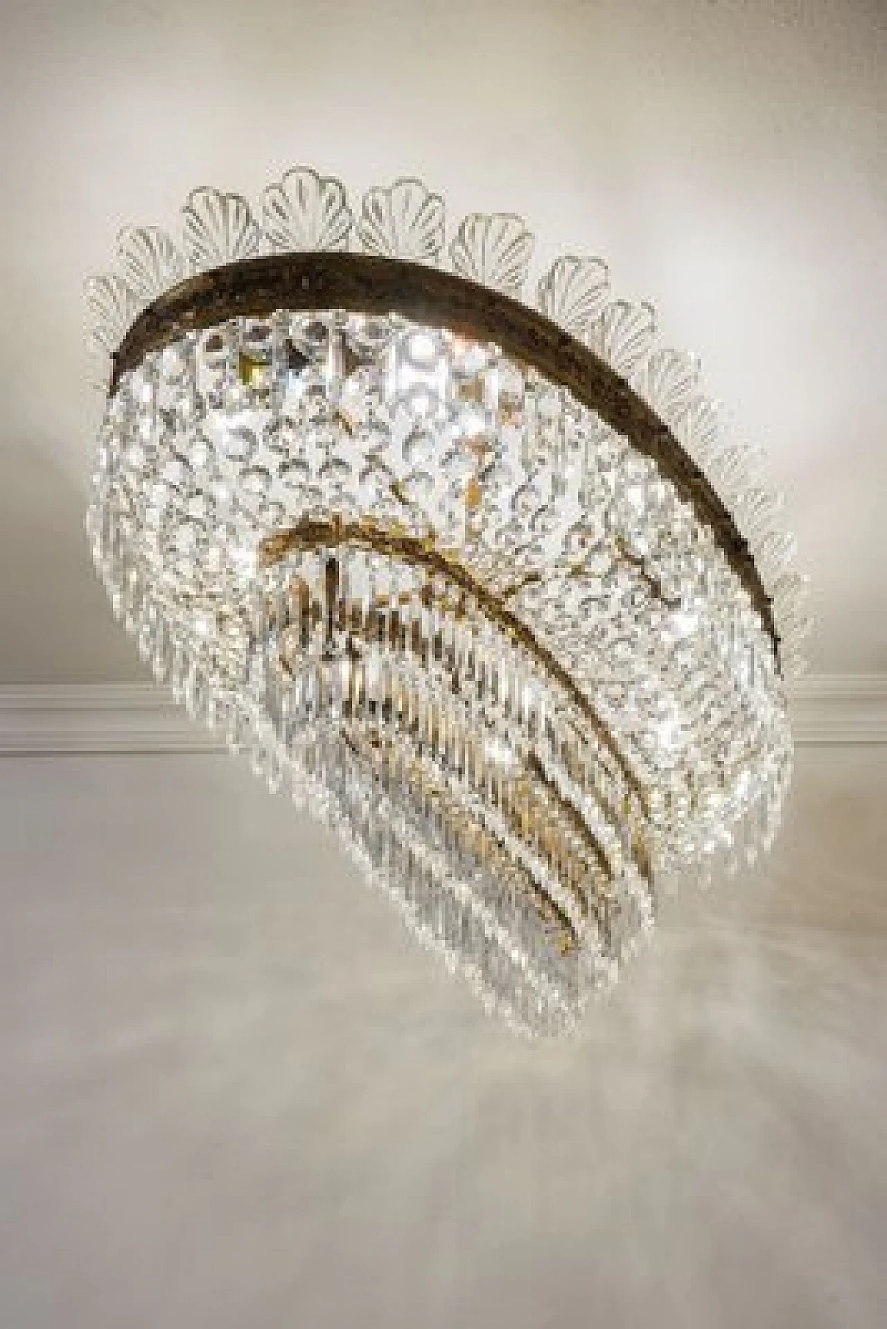 Empire-style oval crystal ceiling lamp, 1930s | intOndo