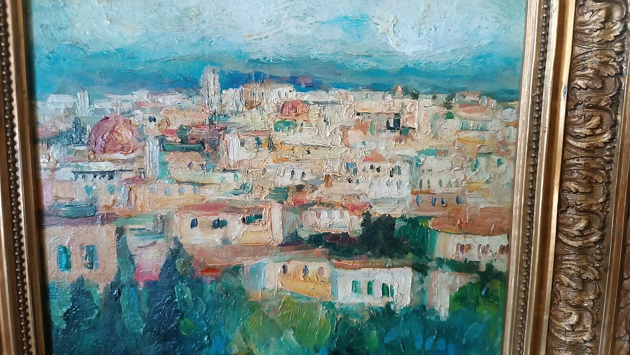 Sergio Scatizzi, glimpse of Lucca, oil painting on panel, 1945 | intOndo