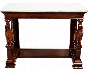 Empire mahogany feather console table with marble top, 19th century ...