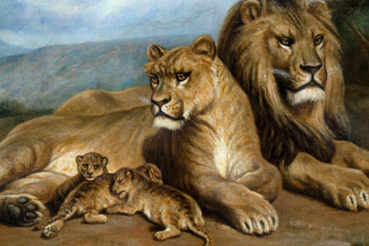 Mark Majer, Family of lions, oil on canvas, 1990s | intOndo
