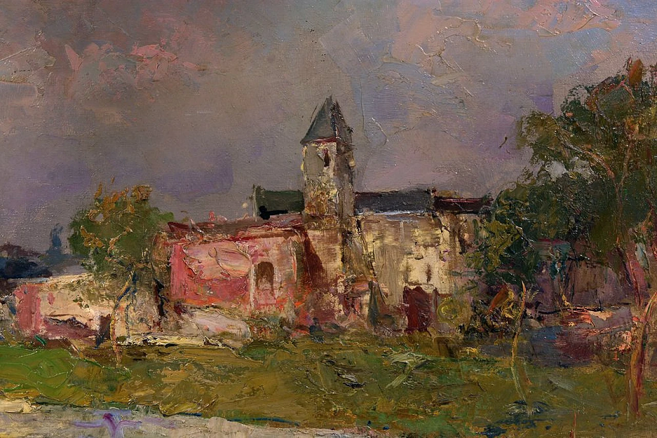 Landscape by Giacomo Moretti, framed oil painting, 1970s | intOndo