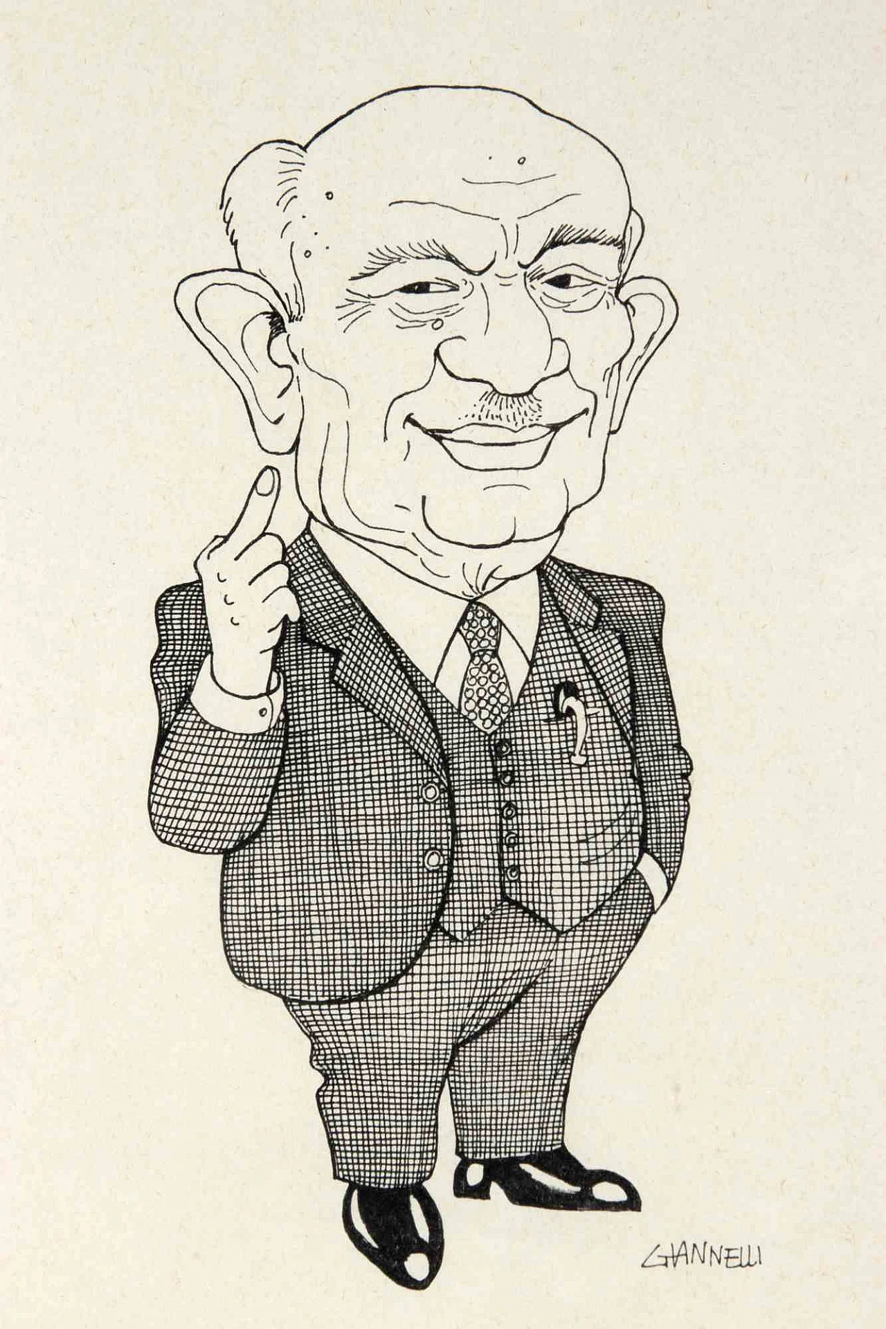 Emilio Giannelli, Caricature of Amintore Fanfani, Drawing 2000s | intOndo
