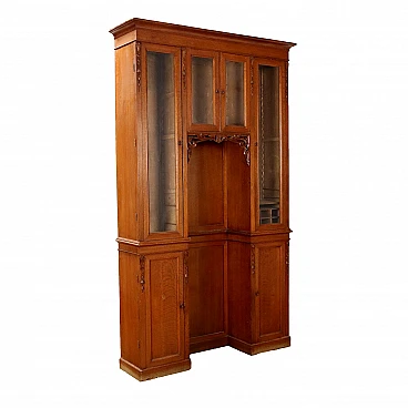 Carved oak bridge bookcase with blown glass doors | intOndo