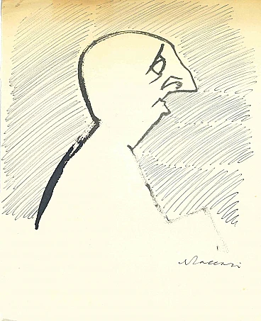 Mino Maccari, Portrait, Drawing Watercolour 2000s | intOndo